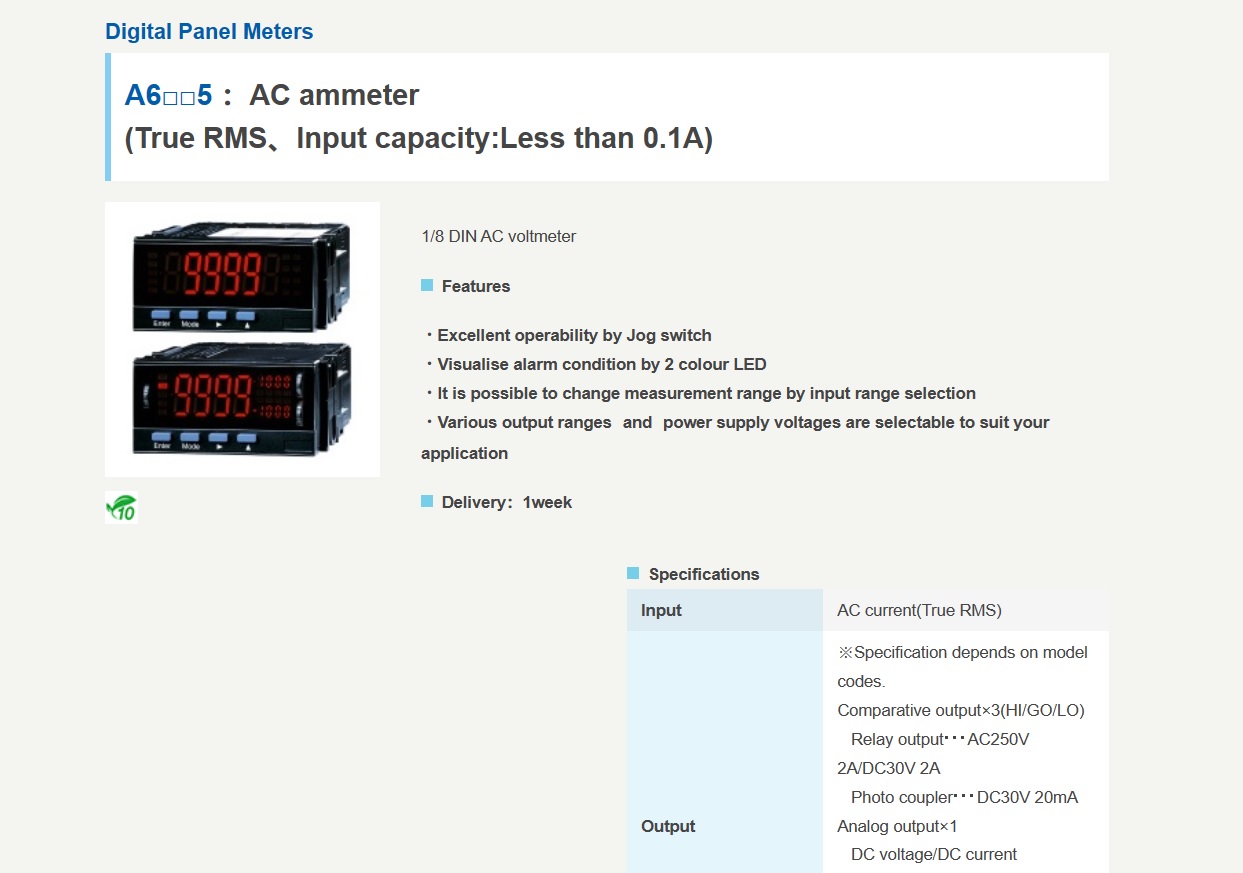 Ichiban Precision Sdn Bhd - Watanabe - Watanabe Digital Panel Meters A6000 Series, DC voltmeter ...